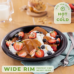 FRAMO Disposable Black Plastic Plates, Pack of 120-9-Inch Round Plastic Plates Special Events, Party, Dinner, Picnic, or Travel - Bulk Pack Party Supplies