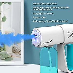 Professional Disinfectant Fogger Machine, 380ml Wireless Nano Sprayer Gun Handheld Sanitizer Fogger, Blue Light Foggers for Touchless Sanitization (Blue)