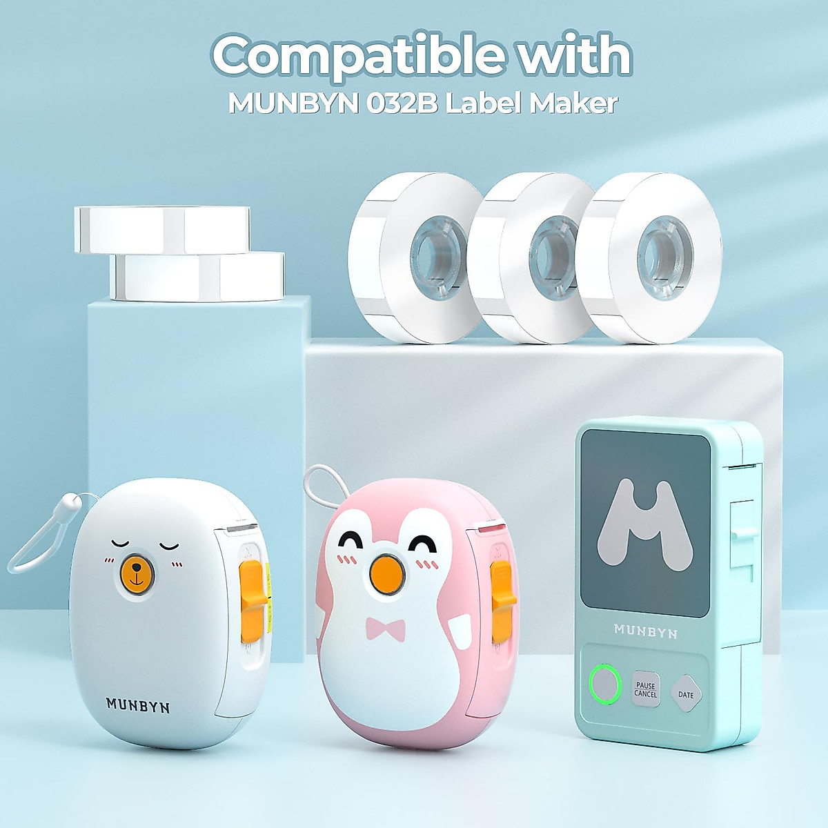 MUNBYN Thermal Label Tape for Penguin Bluetooth Label Maker Machine, 15 x 30mm 210 Labels/Roll, Self-Adhesive Label for Home, Office, School (White)