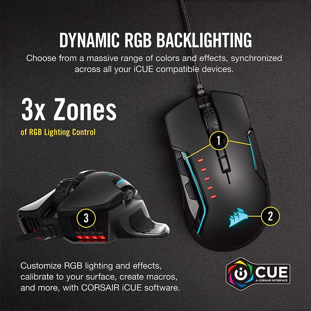 Corsair Glaive PRO - RGB Gaming Mouse - Comfortable & Ergonomic - Interchangeable Grips - 18,000 DPI Optical Sensor - Black