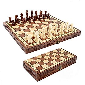 Syrace Folding Hand Crafted Wooden Chess Set Chess Board for Kids and Adults 30 x 30 cm