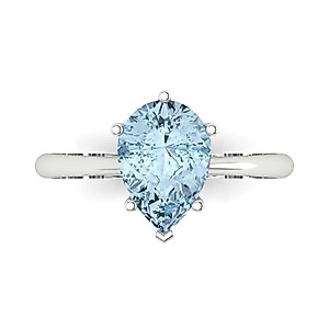 Clara Pucci 2.50 ct Pear Cut Custom Engraving Sky Blue Topaz Engagement Wedding Solitaire W/Accent Ring 18K White Gold for Women Size 8