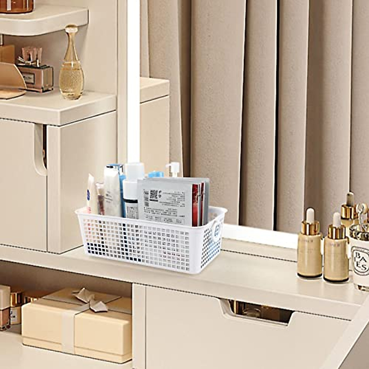 Tstorage Slim Plastic Storage Baskets with Circles, Plastic Desktop Pencil Baskets, 6 Packs