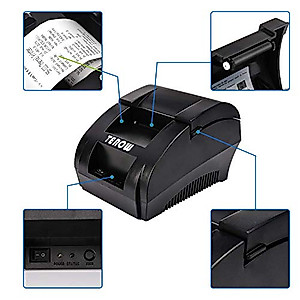TEROW Thermal Receipt Printer, 58mm Max-Width Small USB Direct Printer with High-Speed Printing and USB Interface Support to ESC/POS/Window and Linux System Portable Printer for Cash Register