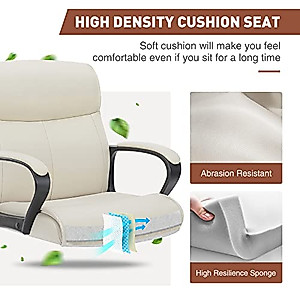 OLIXIS Mid-Back Office Chair with Armrests, Adjustable Height, 360-Degree Swivel Lumbar Support, PU Leather, Cream
