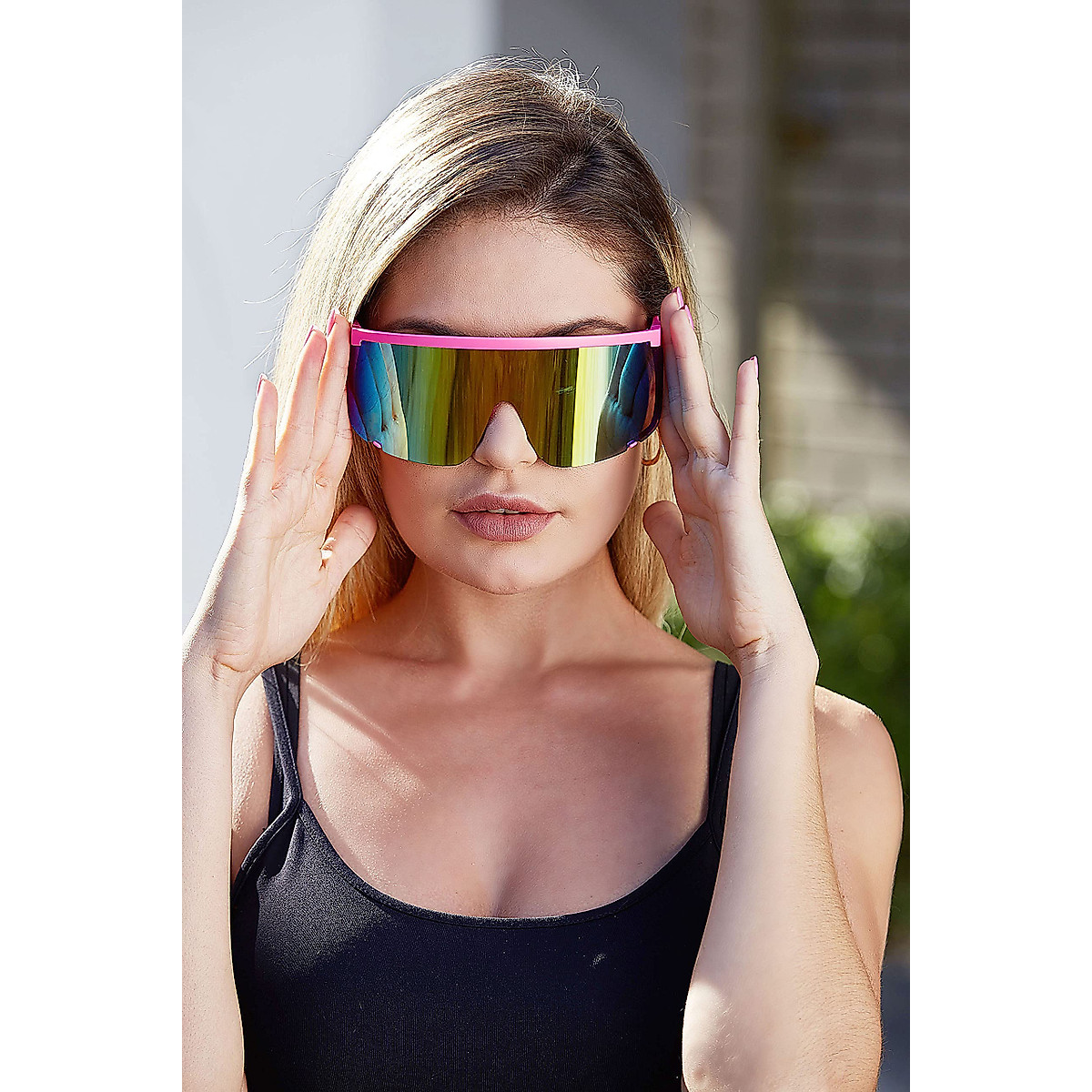 Karsaer Vision Shield Sunglasses for Men Women Oversized Neon 80s 90s Visor Shades Sports Style Outdoor Cycling Ski