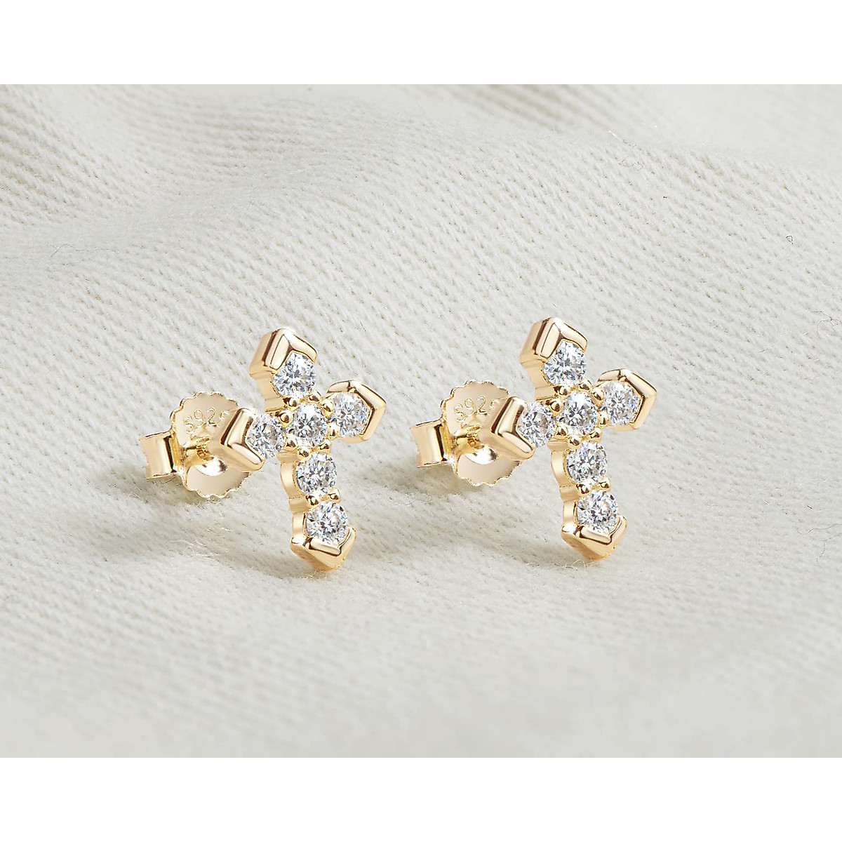 DYUNQ Cross Moissanite Gold Earrings in Sterling Silver for Women and Men, Hypoallergenic Stud Earrings for Sensitive Ears, Christian Faith Valentine's Day Jewelry Gifts