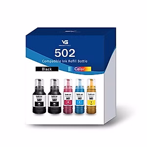 Volca Spares T502 502 T522 522 Ink Refill Bottles for Epson EcoTank Printer ET-2800 ET-2850 ET-3830 ET-3843 ET-3850 ET-4800 ET-4850 ET-15000 ET-2750 ET-2760 ET-2720 ET-2400