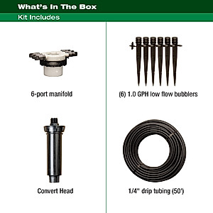 Rain Bird CNV182MBS Drip Irrigation Sprinkler Conversion Kit, 1800 Pop-Up to 6 Drip Micro Bubblers with 1/4" Tubing