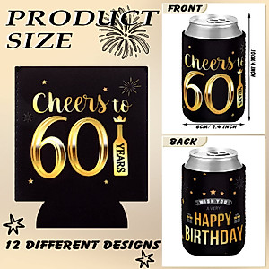 Umigy 24 Pcs 60th Birthday Can Sleeve to 60 Years Can Neoprene Cooler 60th Birthday Decorations 60th Birthday Party Favors Party Supplies Birthday Gift for Men Women