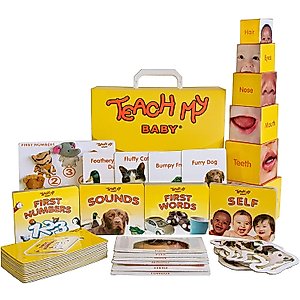 Teach My -Toys Baby Learning Kit: Screen Free Learning Toy , 6 Mos+ Finger Puppets, Board Books, Stacking Blocks To Teach Baby First Words, Numbers, Self and Sounds. Teaching Guides, Storage Case, Multi
