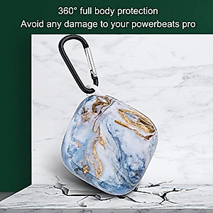 V.R.Hope Case Compatible with Powerbeats Pro Case Cover, Upgraded Anti-Lost & Shockproof Protective Case with Durable Carabiner for Beats Powerbeats Pro (Marble Blue)