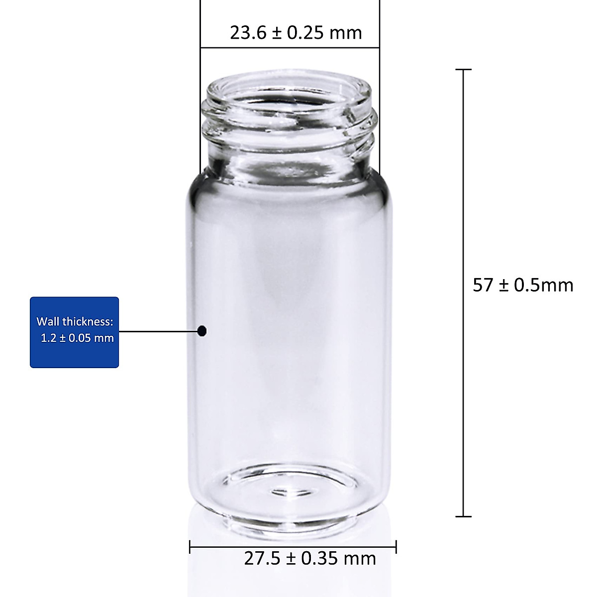 ALWSCI Sample Vial, Clear Glass 24-400 Thread Storage Vial, 20 ml Capacity, 27.5 mm I.D. x 57 mm with 24-400 Black Closed Cap, PE Liner, pack of 100