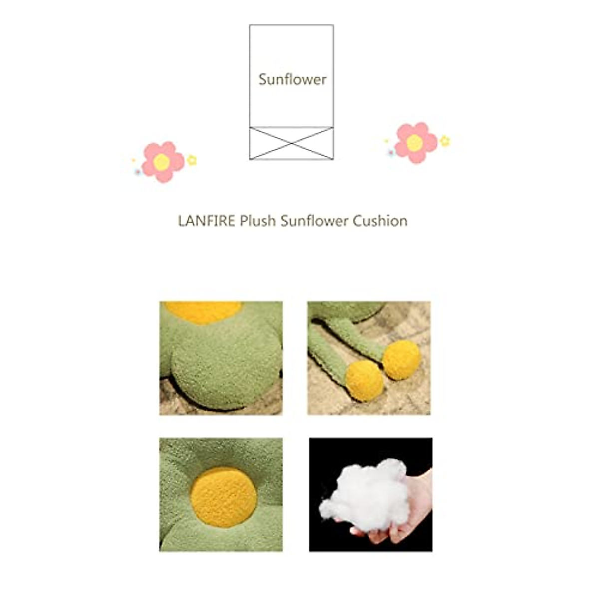 LANFIRE Flower Throw Pillow Seating Cushion Pillow Cushion Throw Cushion 17.7 * 17.7 inches Plush Sun Flower Cushion (White)