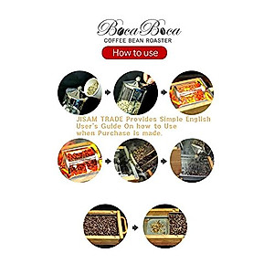 BOCABOCA Coffee Bean Roaster 500 Home Roasting Machine with Cooler Nuts Barista Home Kitchen Cafe 220V & JISAM TRADE Simple English User's Guide.