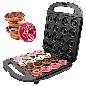 Mini Donut Maker, Mini pancakes maker Machine, Bake 16 Mini Doughnuts, Non-stick Surface, cake machine, Double-sided heating, Perfect for Breakfast, Snacks, Desserts & More