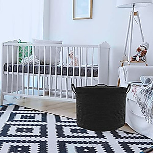 Extra Large Storage Laundry Basket 22" X 16" Cotton Rope Woven Basket for Blanket Basket with Handles for Living Room Toys Storage XXXL (Black)