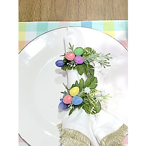 Easter Eggs Spring Napkin Rings & Yellow Flowers table decor decorations - Set of 6