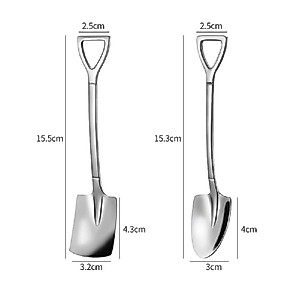 InfantLY Bright 2PCS/set Shovel Shaped Spoons Dessert Spoon Set , Stainless Steel Long Handle-Tea Cake for Coffee Tea Sugar Ice Cream Stir Bar Spoons, Home Kitchen Restaurant Party White 15.5*3inch