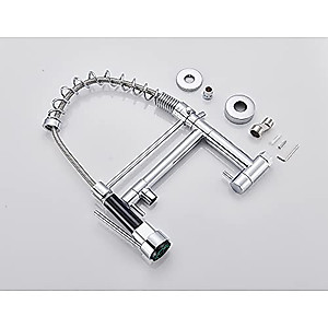 Kitchen Sink Faucet for Bar Farmhouse Commercial, Golden/Brushed Nickel/Chrome Spring Kitchen Faucet, Swivel Side Sprayer Dual Spout Kitchen Tap, 360 Rotation Kitchen Sink Cold Water Faucet (Color :