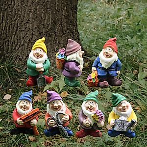 Serenable 7pcs Funny Garden Gnome Resin Ornaments Crafts Micro Landscape Moss Bonsai Decoration Home Decoration Ornaments