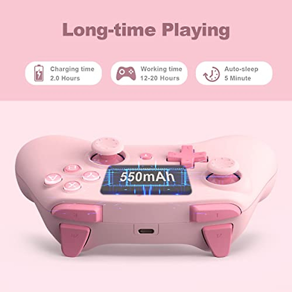 PXN Wireless Switch Controller for Nintendo Switch/Switch Lite/OLED, Support iOS(16 Version Only) Switch Pro Controller with Turbo, Wake-up, NFC, Motion, Vibration Wireless Switch Controller-Pink
