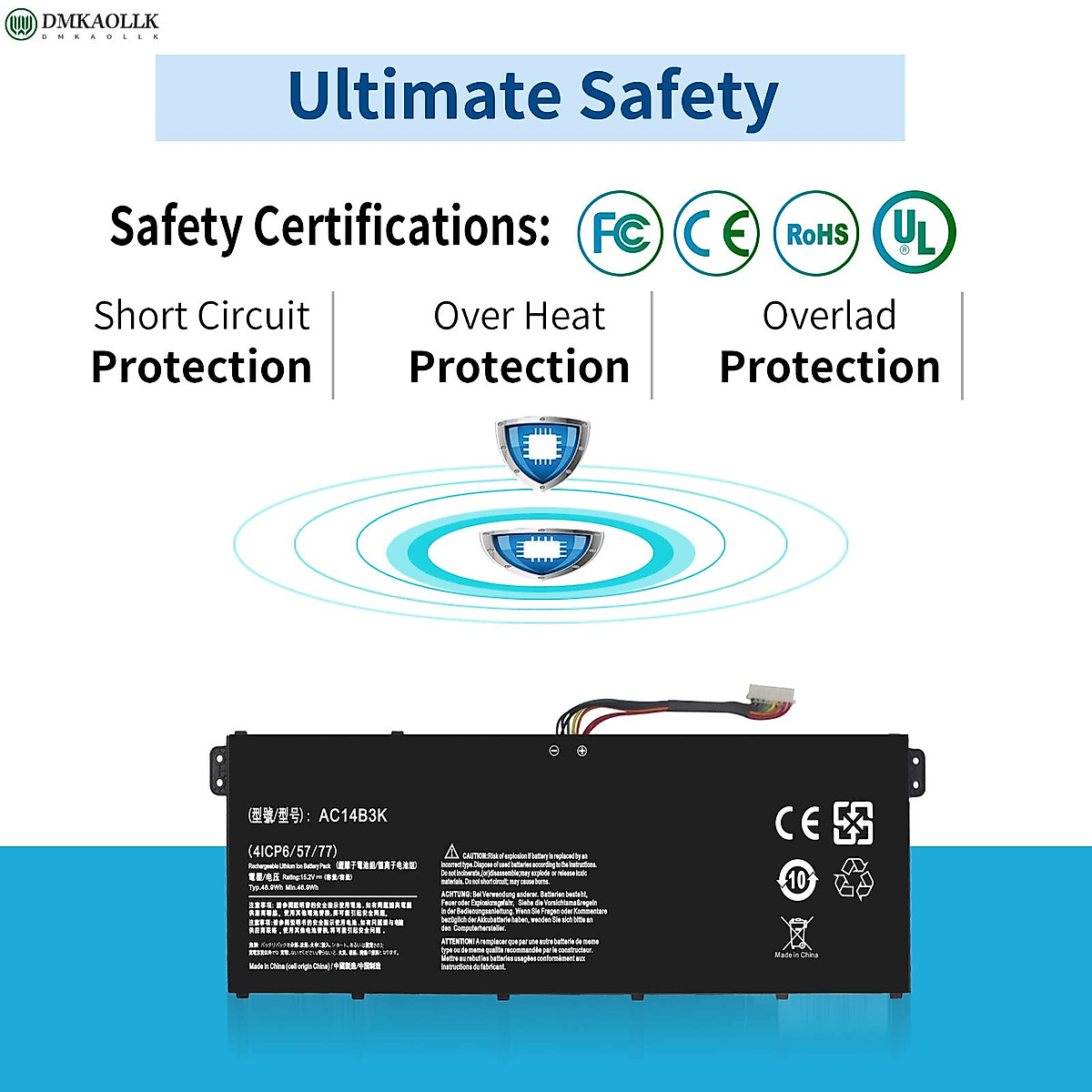 DMKAOLLK AC14B3K Battery for Acer Chromebook 15 CB3-531 CB3-531-C4A5 CB5-571 CB3-111 C810 C910 Aspire R5-571TG R5-571TG-7229 Spin 3 SP513 SP513-51-55ZR Aspire E15 ES1-512 KT00403032