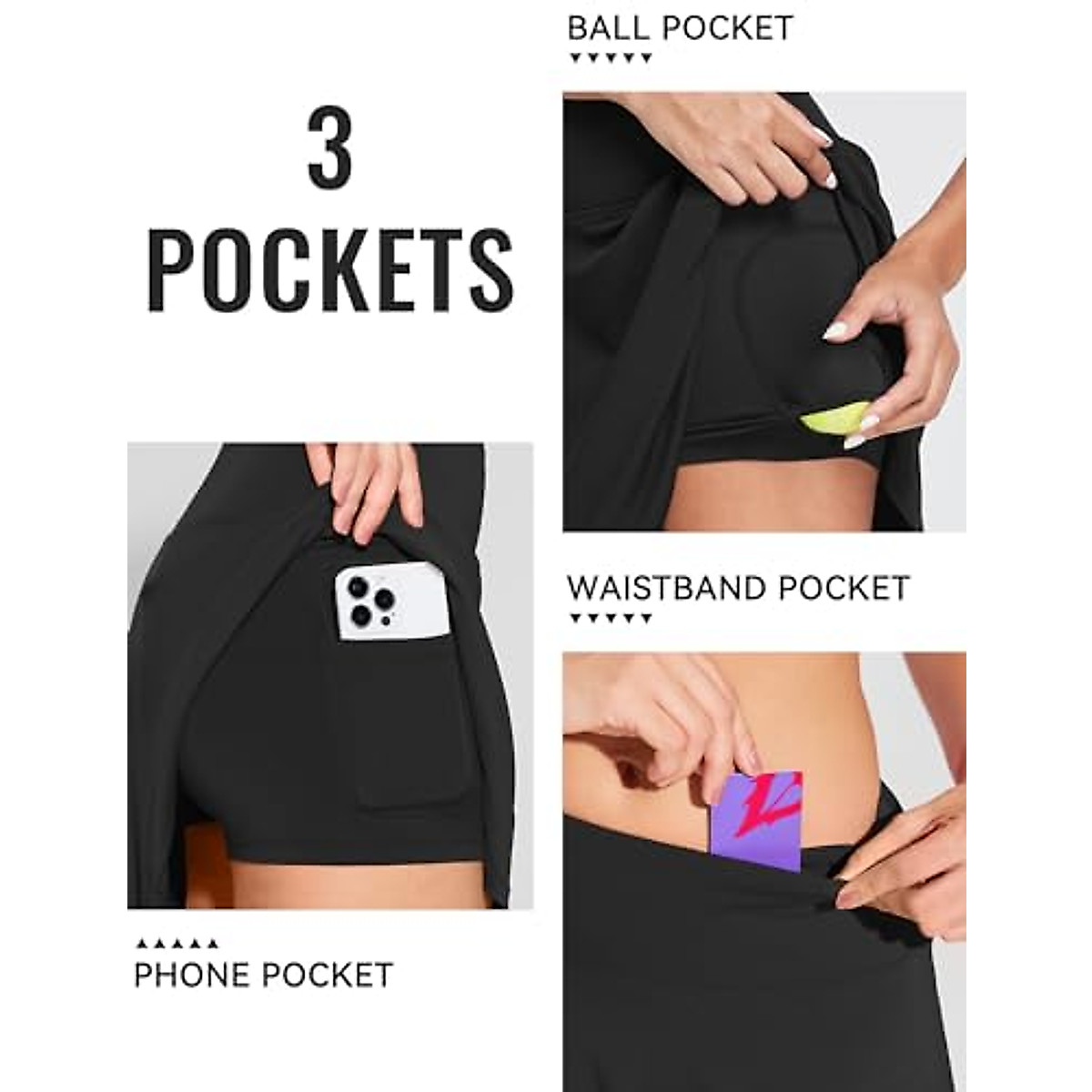 BALEAF Women's Pleated Tennis Skirt Skorts for Woman Golf Skirts with Pockets Athletic Running Workout Sports Black S