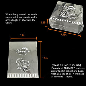 Lesibag 100Pcs 11"x 14" Bottom Gusset Bread Loaf Bags with Ties, Clear Printed Cello Cellophane Bags for Homemade Bread or Bakery