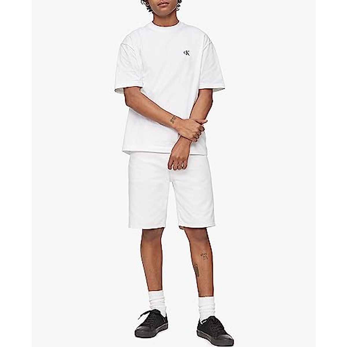 Calvin Klein Men's Relaxed Fit Monogram Logo Crewneck T-Shirt, Brilliant White, Large