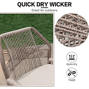 PURPLE LEAF Counter Height Bar Stools Set of 2 Rattan Woven Aluminum Modern Barstools with Back and Arms for Patio Balcony Pool Outdoor Accent Counter Stool Chairs