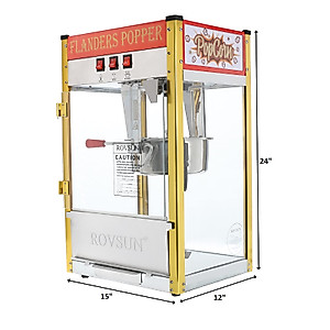 ROVSUN Popcorn Machine Movie Theater Style with 8 Ounce Kettle Makes Up to 32 Cups, Countertop Popcorn Maker Commercial Popcorn Machine w/Stainless Steel Scoop, Oil Spoon & 3 Popcorn Cups, Red