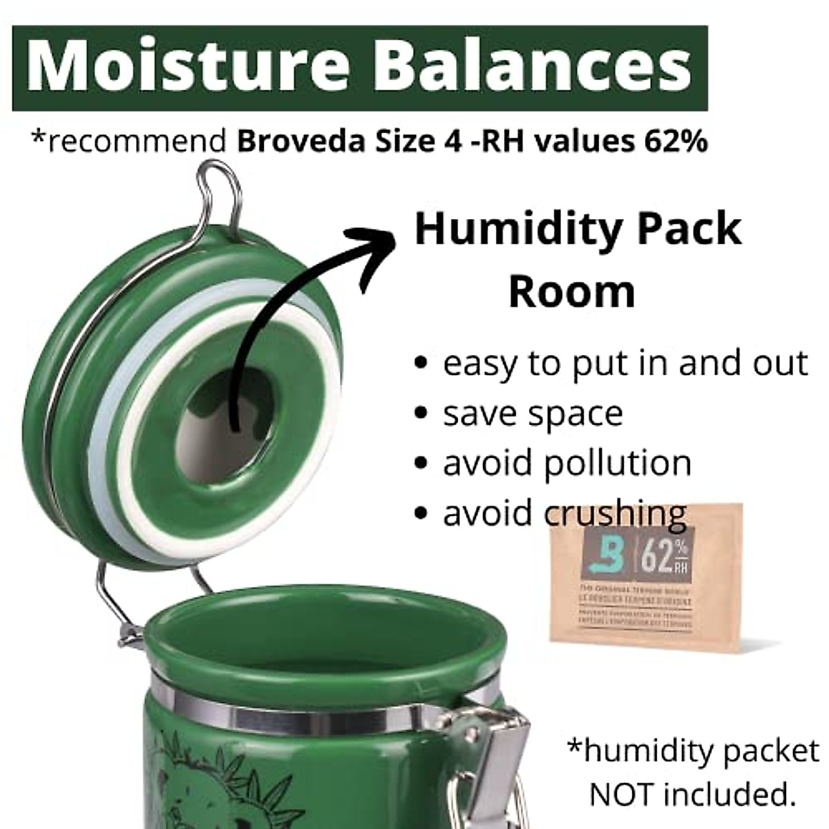 Gangster Teddy Smell Proof Jar Half Oz (250ml), Teddy Bear Stash Jar Air Tight Containers Double Sealed Airtight Jar, Separate Space for Humidity Pack To Keep Herbs, Spices Fresh For Months - Green