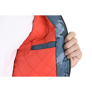 MAGCOMSEN Winter Bomber Jacket Men Quilted Lining Fall Coat Padded Windproof Warm Outerwear with Pockets Stylish Camouflage Blue 2XL