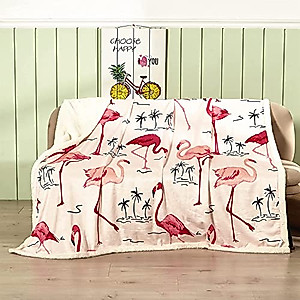 VINILITE Sherpa Fleece Throw Blanket Flamingo Print 60"x80", Ultra Soft Cozy Plush Fluffy Kid Blanket for Couch Sofa Bed, Warm Lightweight Fuzzy Throw Blanket for All Season (Twin, Pink)