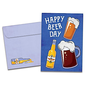 Tree-Free Greetings - Humorous Birthday Cards - Artful Designs - 1 Card + Matching Envelopes - Made in USA - 100% Recycled Paper - 5"x7" - Beer Day (GO61266)