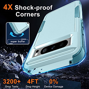 for Google Pixel 8 Pro Case, Full Body Heavy Duty Rugged Shockproof Protective Phone Cover with Wrist Lanyard Strap, Tempered Glass Screen Protector and Camera Lens Cover, Mint Green