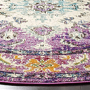 SAFAVIEH Monaco Collection Area Rug - 6'7" Round, Violet & Light Blue, Boho Chic Medallion Distressed Design, Non-Shedding & Easy Care, Ideal for High Traffic Areas in Living Room, Bedroom (MNC243L)