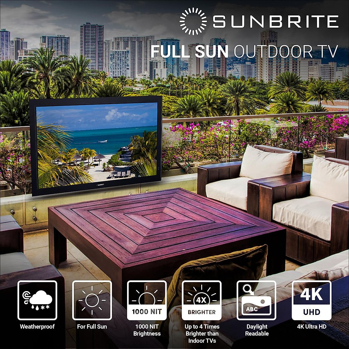 SunBrite 55-inch Outdoor Television 4K with HDR - Pro 2 Series - for Full Sun SB-P2-55-4K-BL
