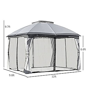 AFLHYJK 10' X 12' Patio Gazebo Canopy Shelter, Outdoor Solid Steel Frame Gazebo with Double Vented Roof, Zippered Mesh Sidewalls