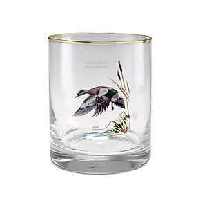 Culver Ned Smith 22k Gold Rim Waterfowl DOF Double Old-Fashioned Glasses, 13.5-Ounce, Assorted Set of 4