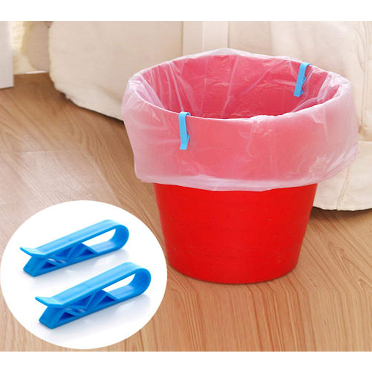 Wanton Trash Can Waste Basket Garbage Bin Clamp Garbage Rubbish Bag Clip Anti-Slip Fixation Clip Holder Blue
