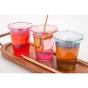 Golden Apple, 12oz 50sets Pink Red Plastic cups with Clear Flat lids X hole (50cups+50lids) BPA Free