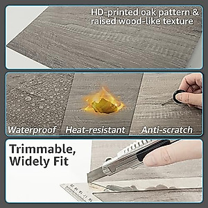 Art3d Peel and Stick Vinyl Floor Tiles 60-Pack 12 x 12 inch, Self Adhesive Waterproof Flooring Wood Planks for Kitchen, Dining Room, Bedrooms, Cover 60 Sq. Ft, Taupe Ash