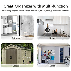 Bntyok 5 Pack Broom Holder Heavy Duty Stainless Steel Broom Hanger with Hooks Screw Drilling Rust Resistant Mop and Broom Holder Wall Mount for Bathroom Kitchen Laundry Room Garage - Silver