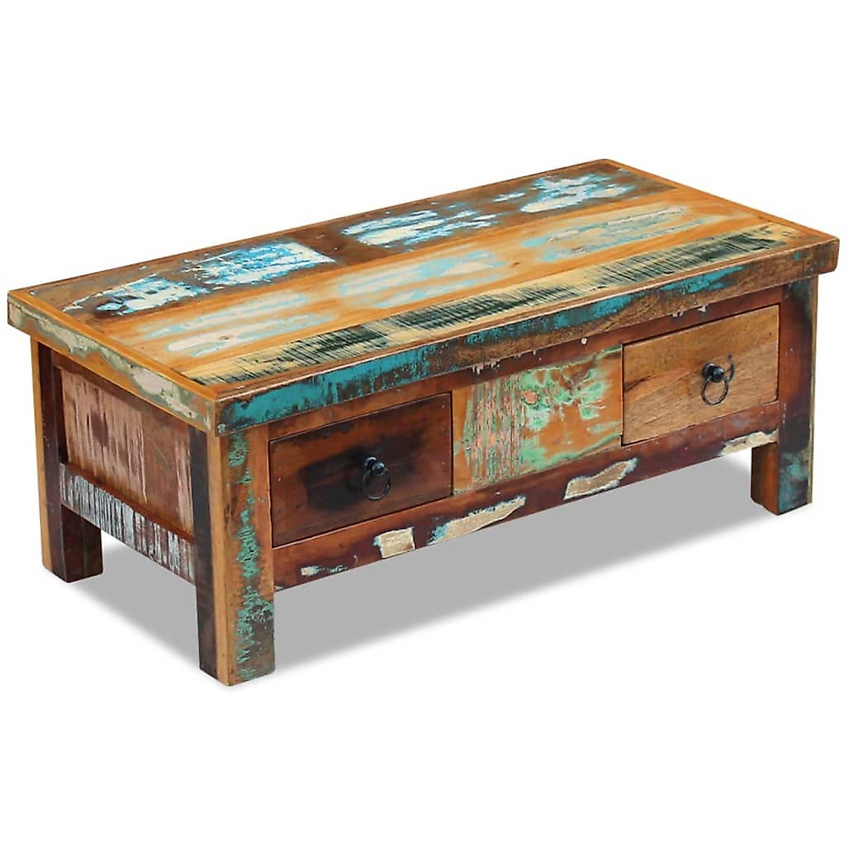 QJBSAVVA Coffee Table Drawers Solid Reclaimed Wood 35.4"x17.7"x13.8",Industrial Tables Floor Standing Table Cocktail Table Suitable for Meeting Rooms, Reception Rooms, Offices