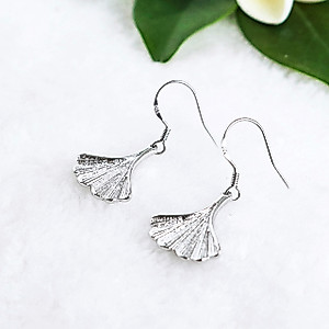 Hiqmic 925 Sterling Silver Ginkgo Leaf Fan-shaped Dangle Ear Hook Earrings White Gold Plated Fashion Jewelry Gifts_WK90142