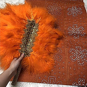 Msbfea Feather Fan with Stones ASO Oke headtie Matching for Ladies Wedding Party use Nigerian Style Fan Design African Color 16