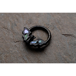 Pierced Owl 16GA Precision All 316L Stainless Steel Bat with Abalone Shell Wings Hinged Segment Ring (Black)