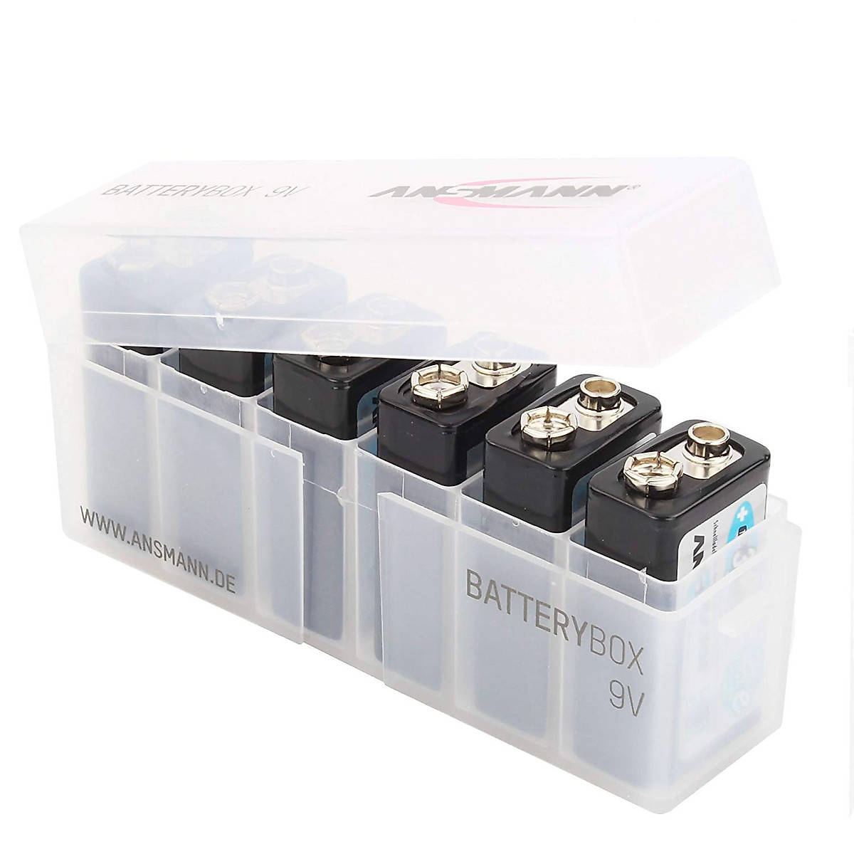 Ansmann Rechargeable 9V Battery 300mAh pre-Charged Low Self Discharge 9Volt NiMH Rechargeable Battery (6-Pack) + Batterybox for 9V